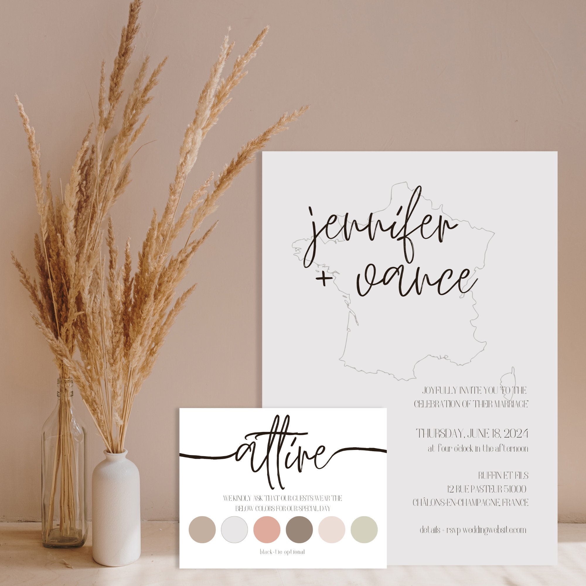 Wedding Attire Card Template Neutral Wedding Color Palette - Etsy