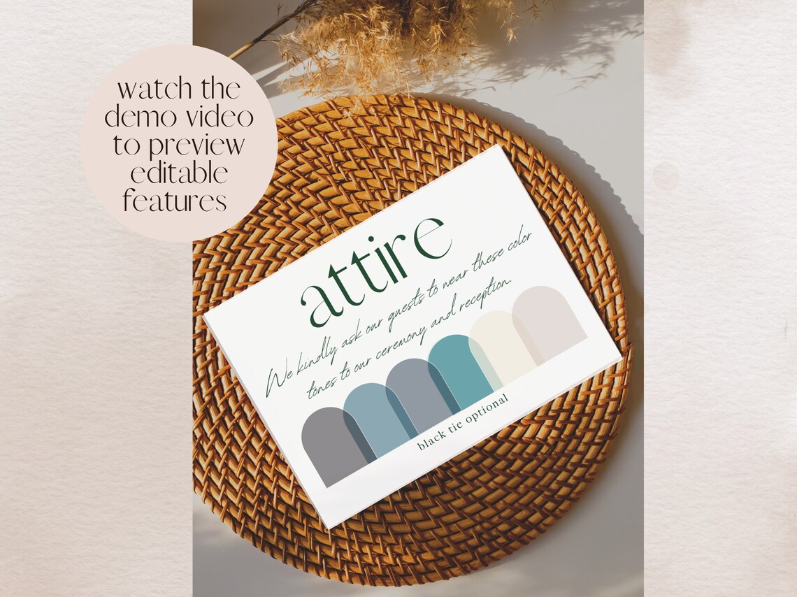 Wedding Attire Card Template, Neutral Wedding Color Palette Insert ...