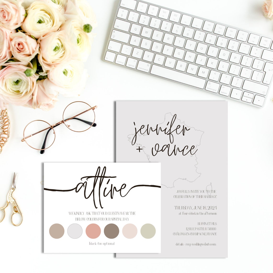 Wedding Attire Card Template Neutral Wedding Color Palette - Etsy