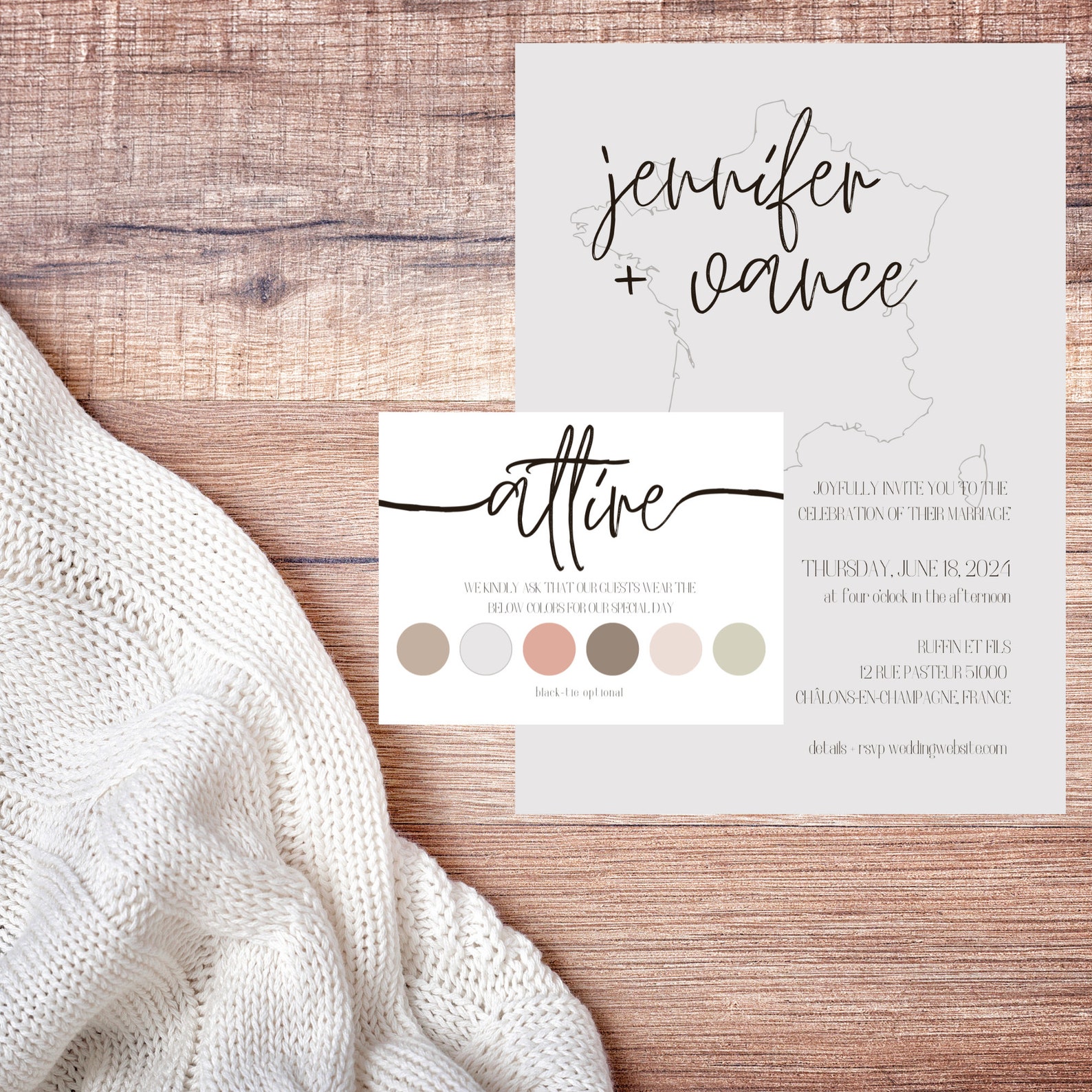 Wedding Attire Card Template Neutral Wedding Color Palette - Etsy