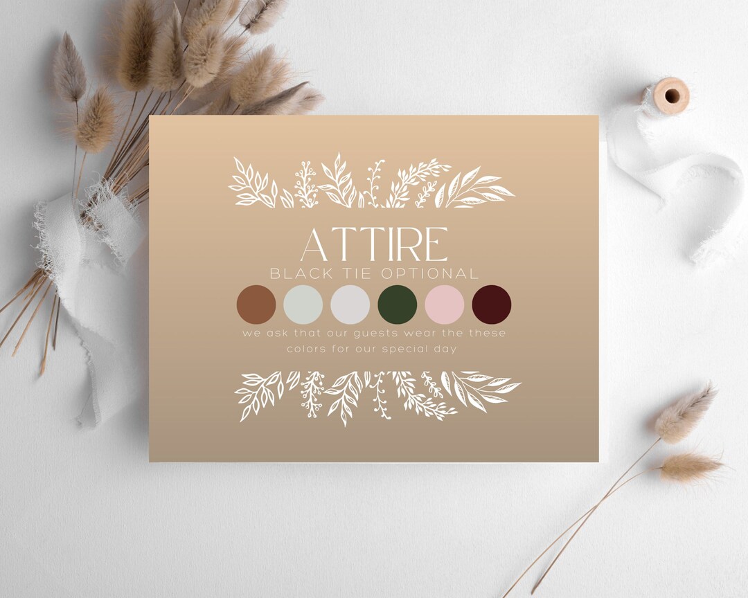 Wedding Attire Card Template, Neutral Wedding Color Palette Insert ...