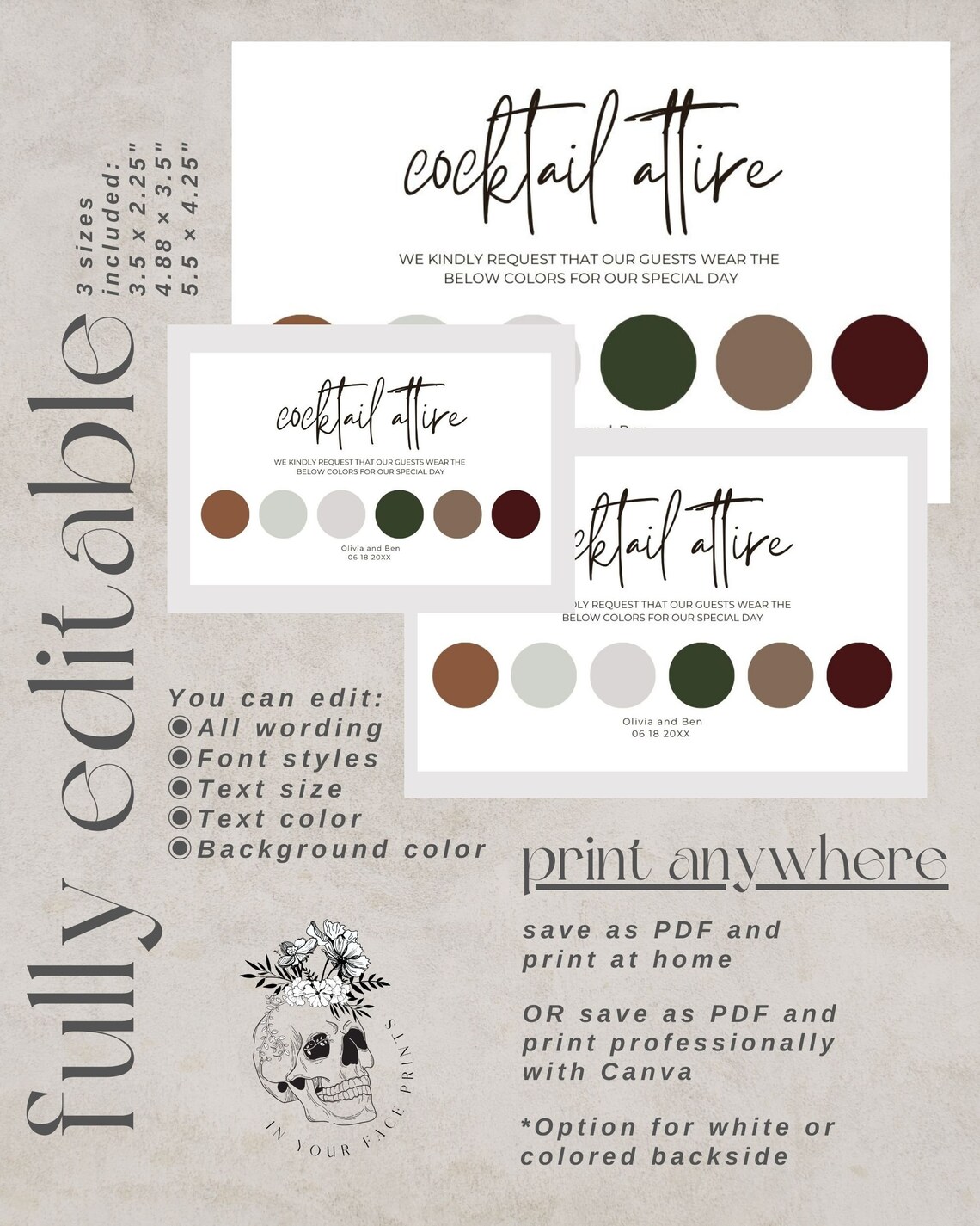 Wedding Attire Card Template Neutral Wedding Color Palette - Etsy
