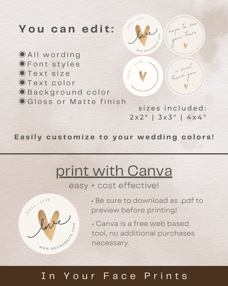 Editable Wedding Invitation Sticker Thank You Tag Template - Etsy