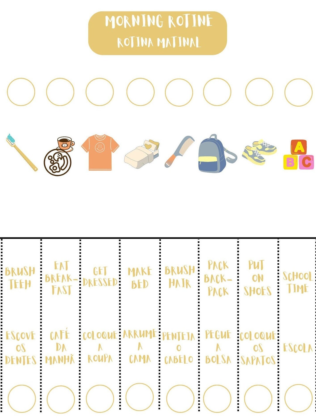 Morning Routine Chart - English and Portuguese - Etsy