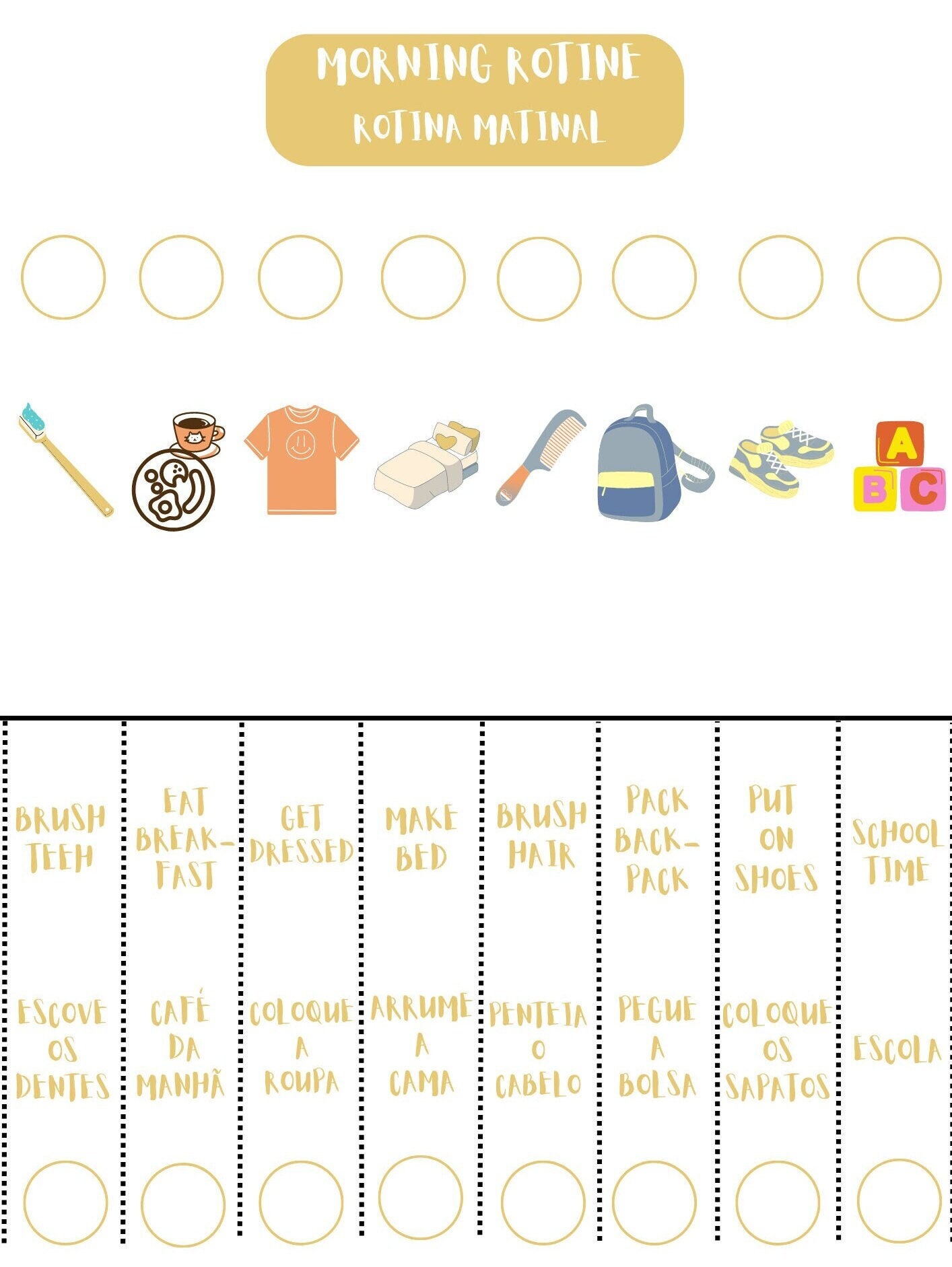 Morning Routine Chart - English and Portuguese - Etsy
