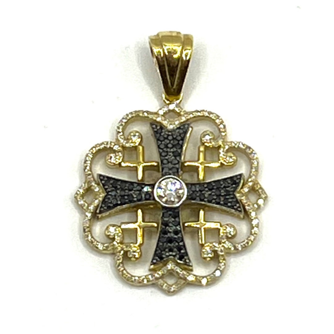 14K Gold & Black Diamond Jerusalem Cross Necklace - Etsy