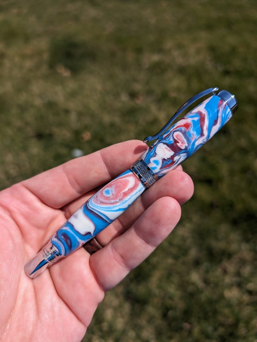 Rollerball Pen - Knurled Americana - Chrome Twist Cap - Etsy