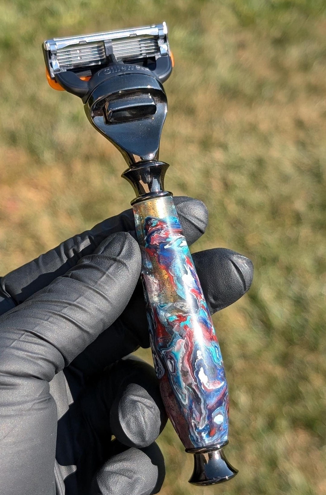 Gillette Fusion Razor Handle - Blue/teal/red Resin - Gunmetal - Etsy