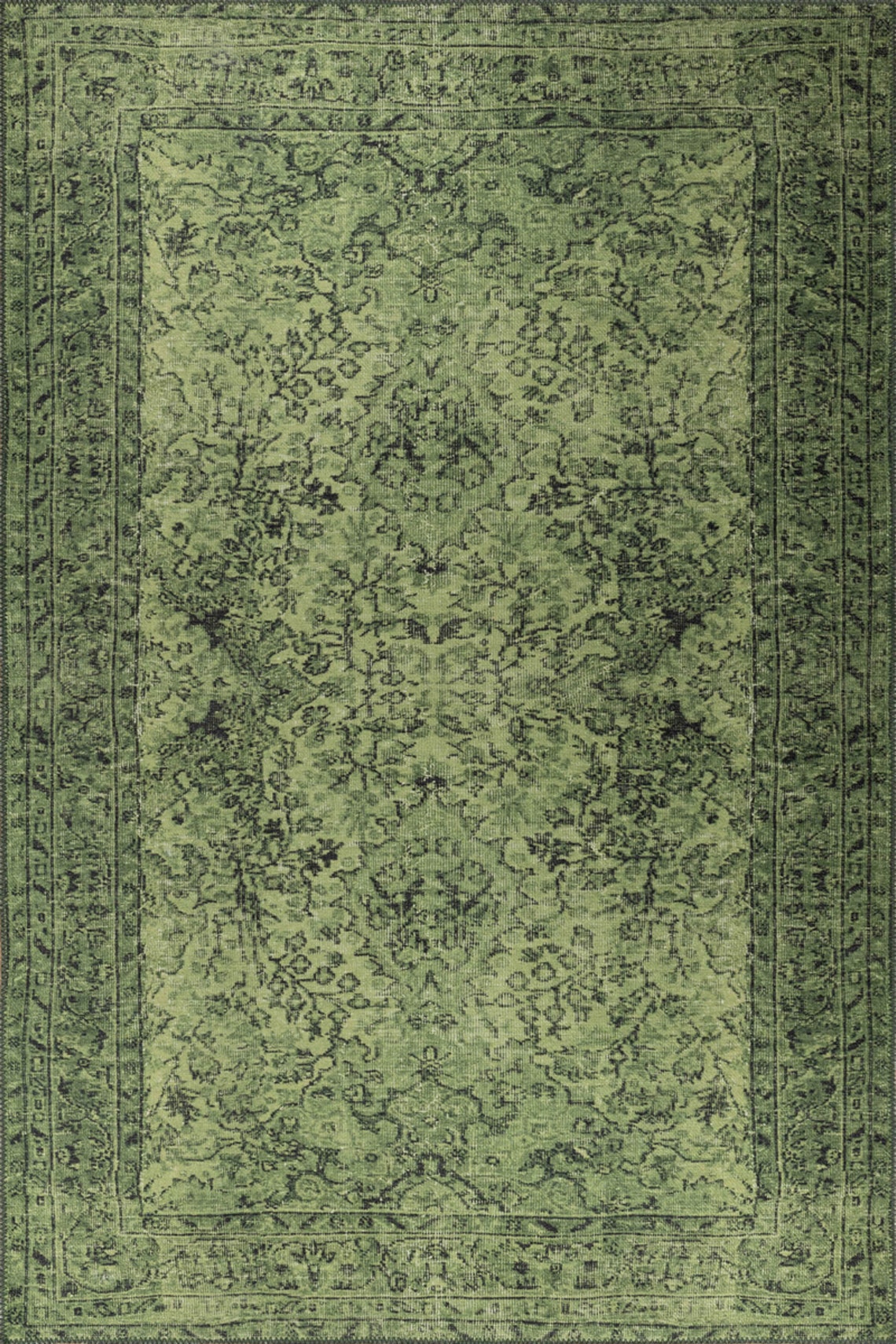 Dark Green Traditional Pattern Cotton Woven Carpet, Side Stripe ...
