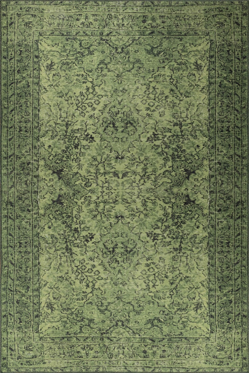 Dark Green Traditional Pattern Cotton Woven Carpet, Side Stripe ...
