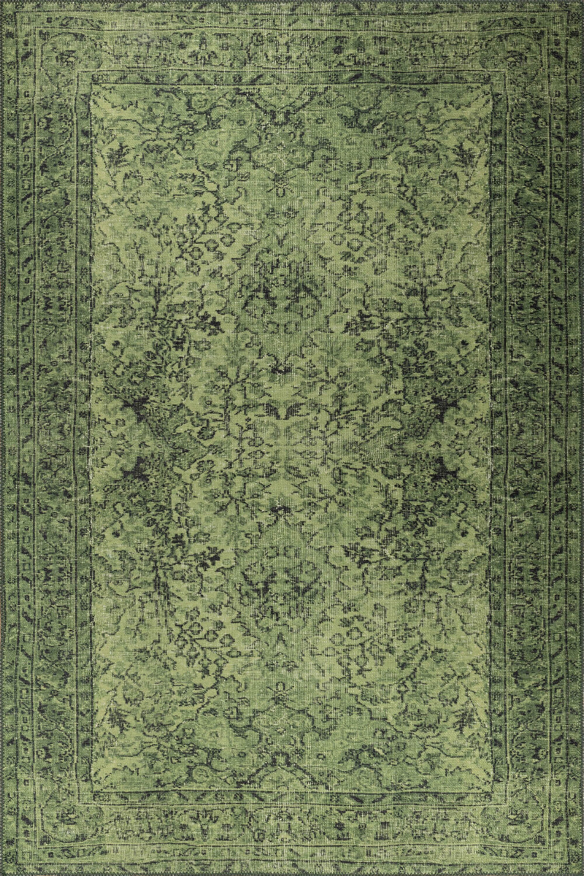 Dark Green Traditional Pattern Cotton Woven Carpet, Side Stripe ...