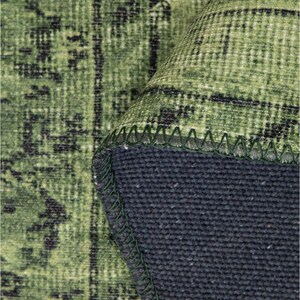 Dark Green Traditional Pattern Cotton Woven Carpet, Side Stripe ...