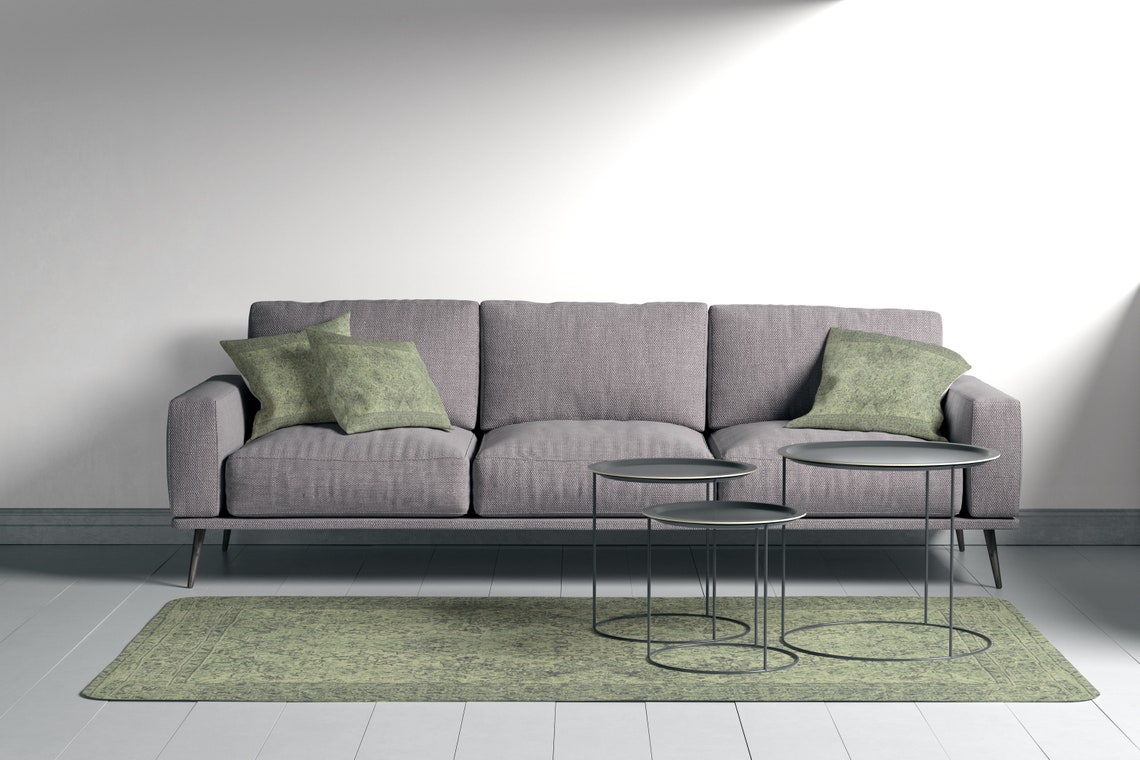 Dark Green Traditional Pattern Cotton Woven Carpet, Side Stripe ...