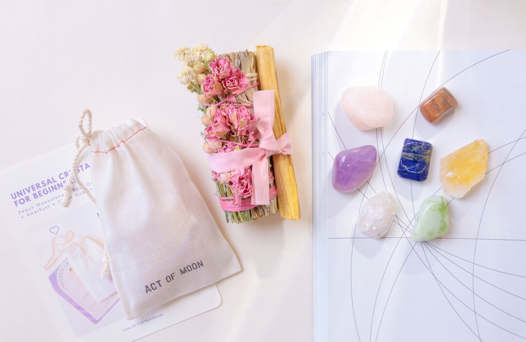 Crystal Kit for Beginners Moonstone Rose Quartz Citrine Amethyst Jade ...