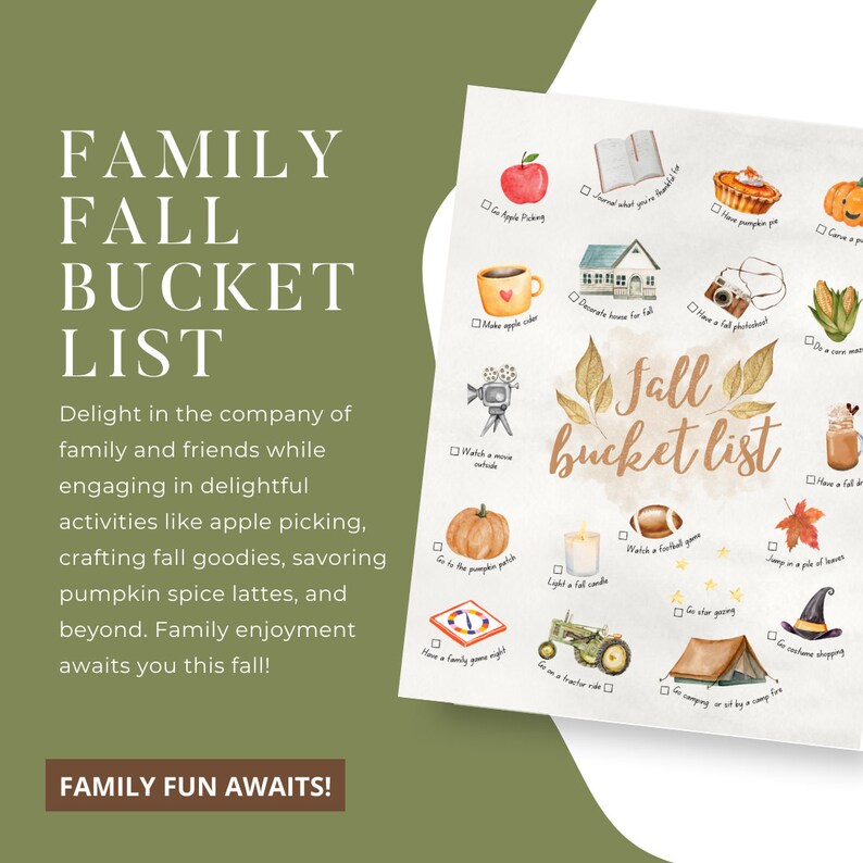 Fall Family Bucket List Printable Fall Checklist - Etsy
