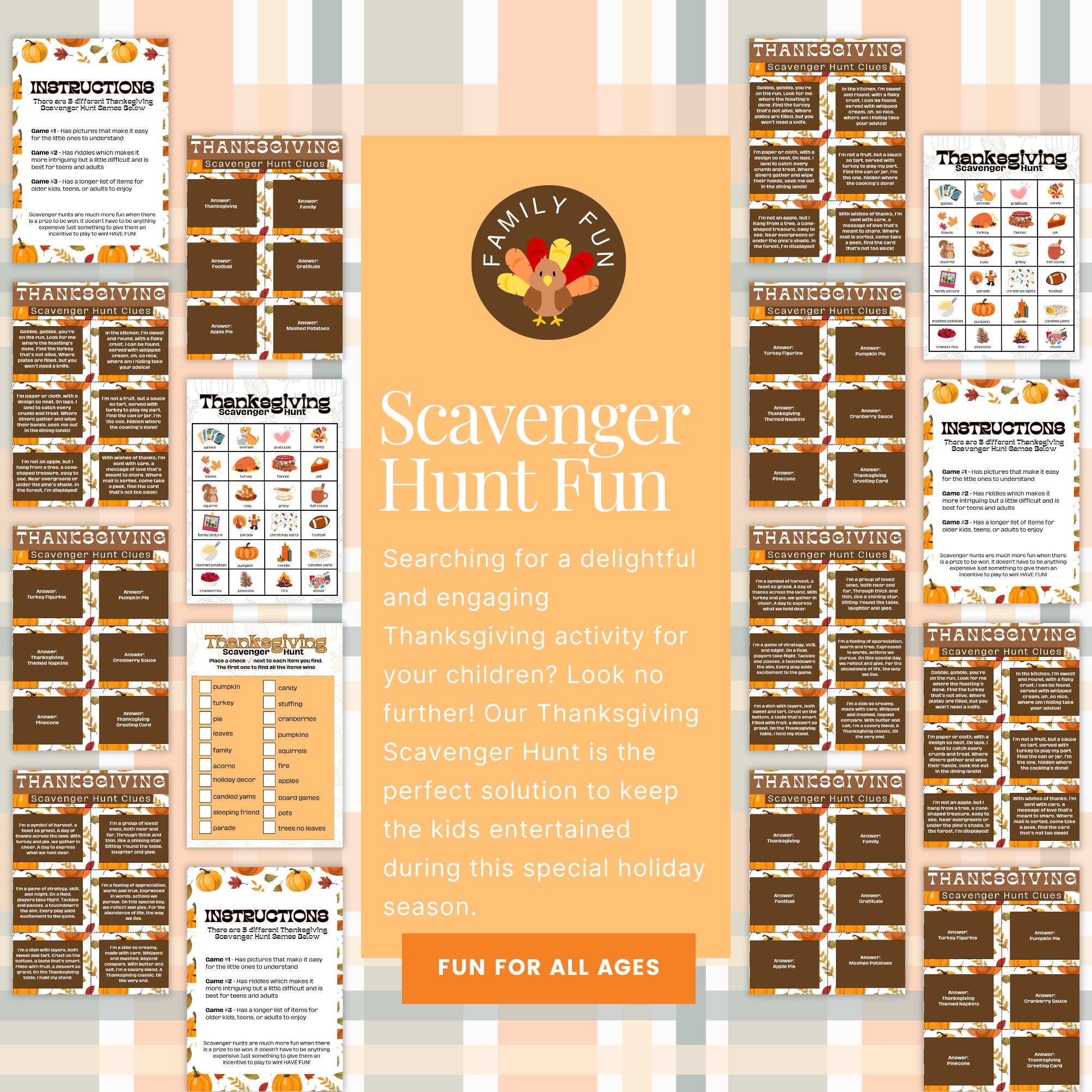 Printable Thanksgiving Scavenger Hunt Children Thanksgiving - Etsy