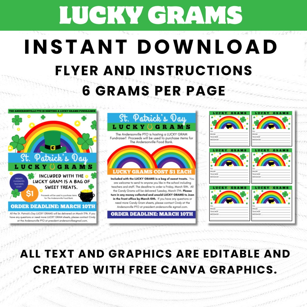 St. Patrick's Day Candy Gram Fundraiser Flyer Template Lucky Grams for ...
