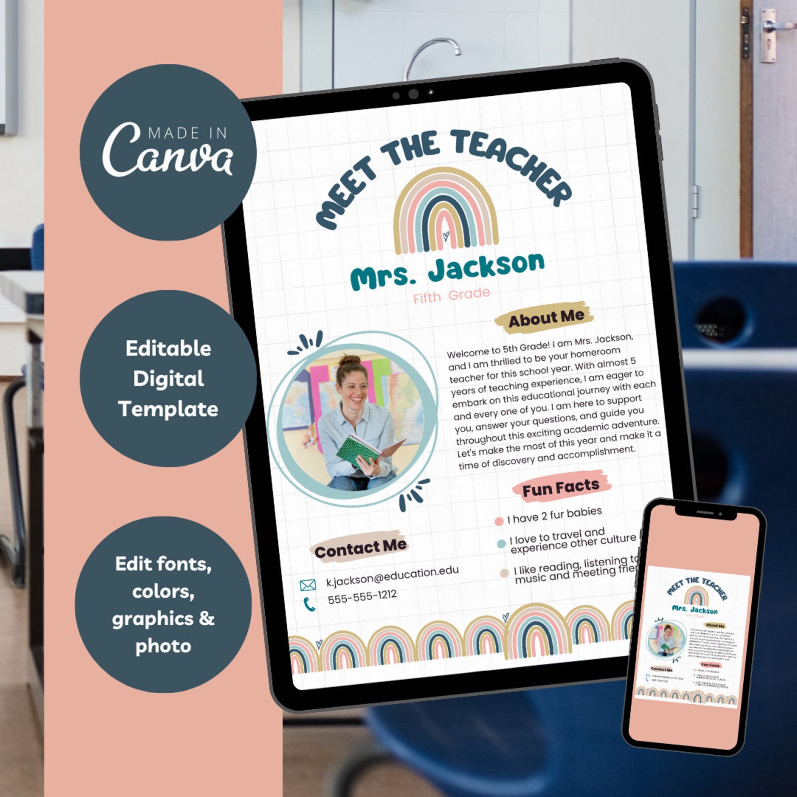 Back to School Letter, Meet the Teacher Editable Template, Boho Rainbow ...