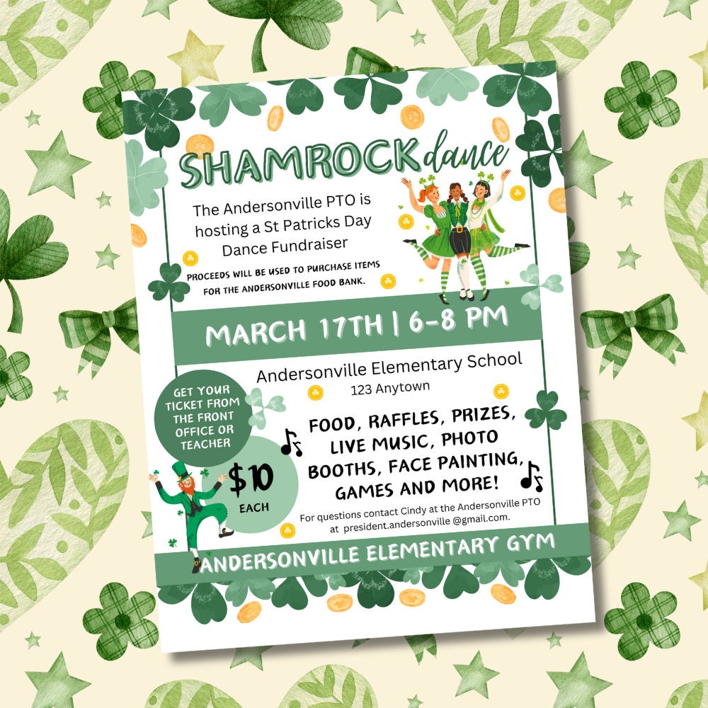 St. Patrick's Dance or Event Flyer Canva Template Fully Customizable ...