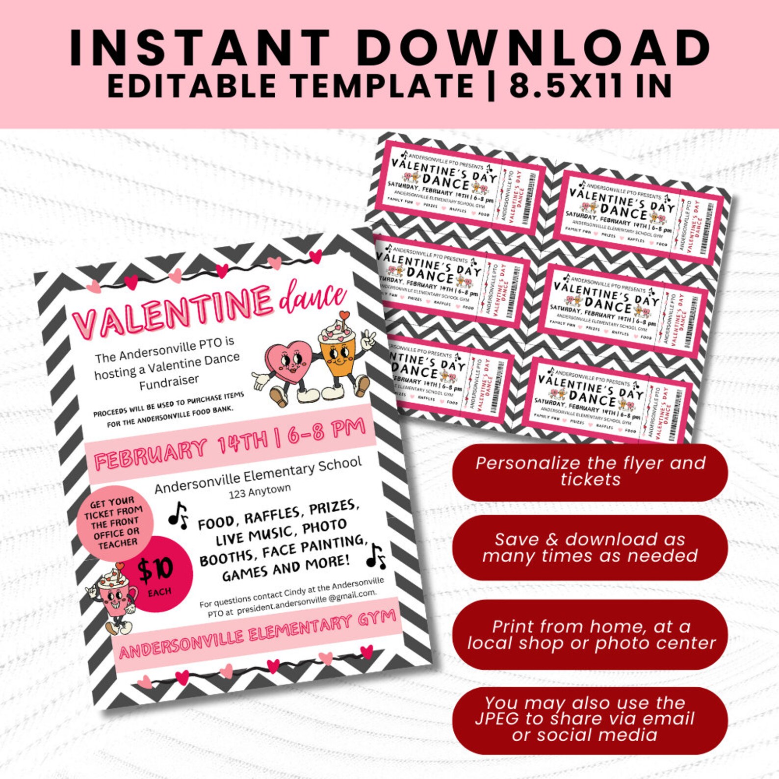 Valentine's Day Dance Flyer Editable Template, Valentines School Dance ...