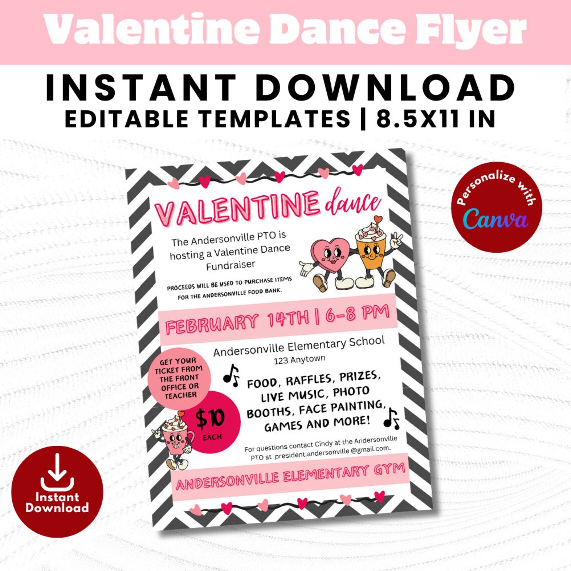 Valentine's Day Dance Flyer Editable Template, Valentines School Dance ...