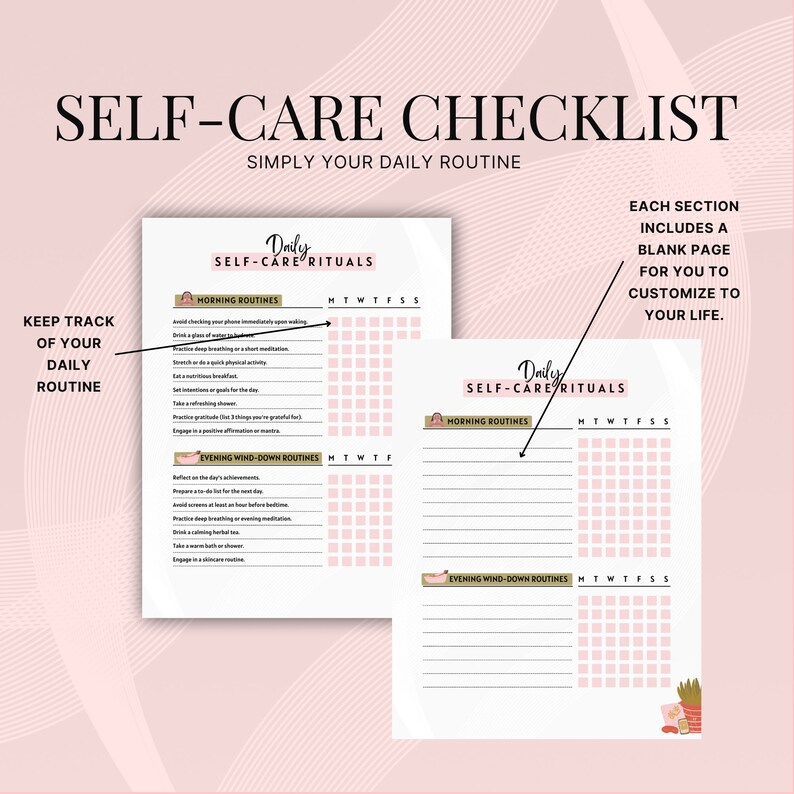 Printable Self Care Checklist, Self Care Trackers, Self Care Kit, Self ...