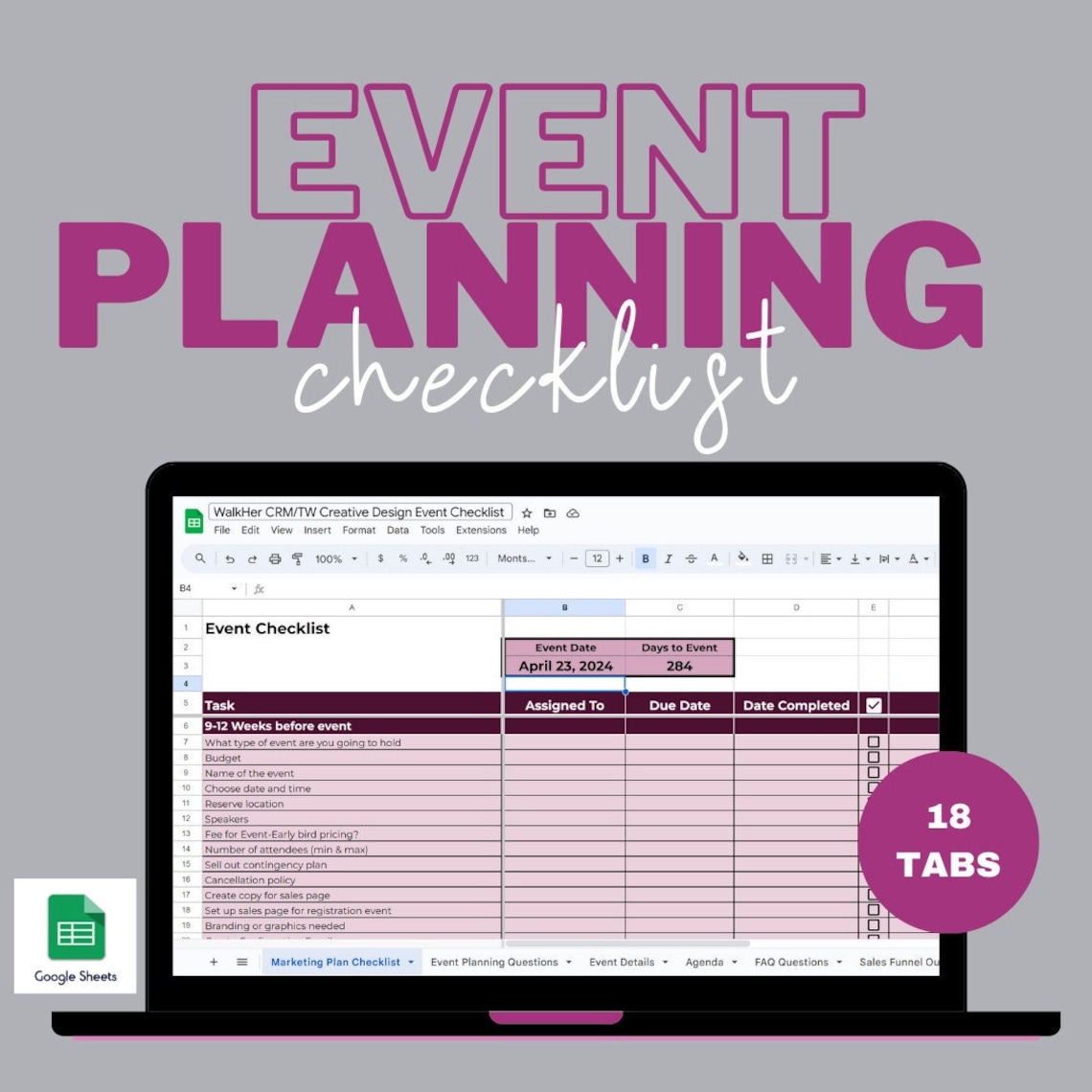 Event Planner Google Sheet, Customizable, Budget, Guest List, Agenda ...