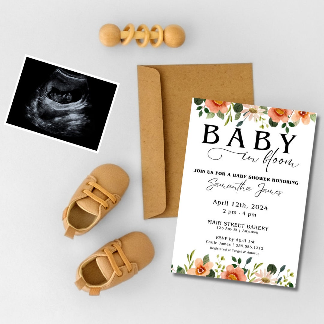 Invitación de bebé en flor, invitación floral de baby shower ...