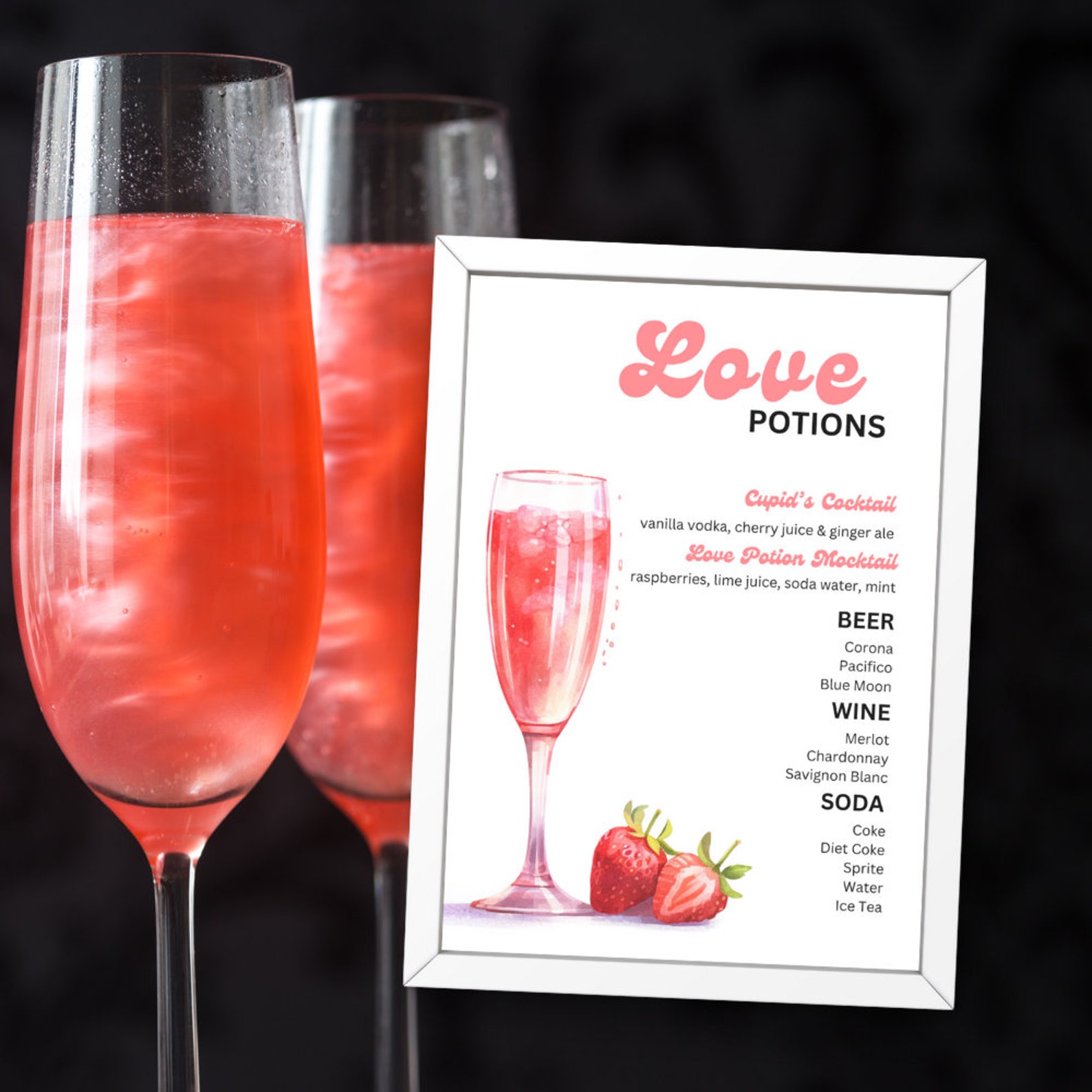 Valentines Drink Sign Template, Valentine's Day Drink Menu, Valentine ...