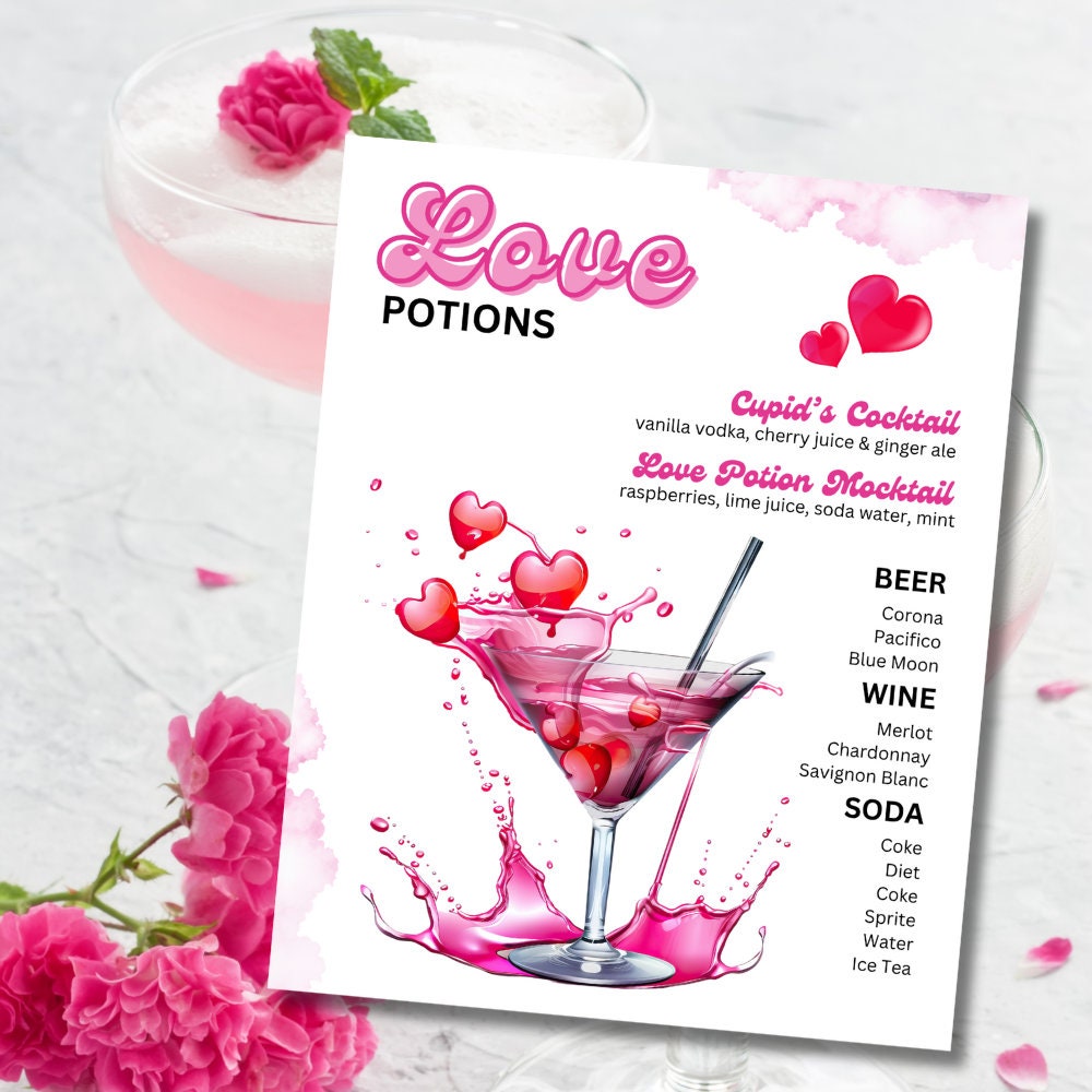 Valentines Drink Sign Template, Valentine's Day Drink Menu, Valentine ...