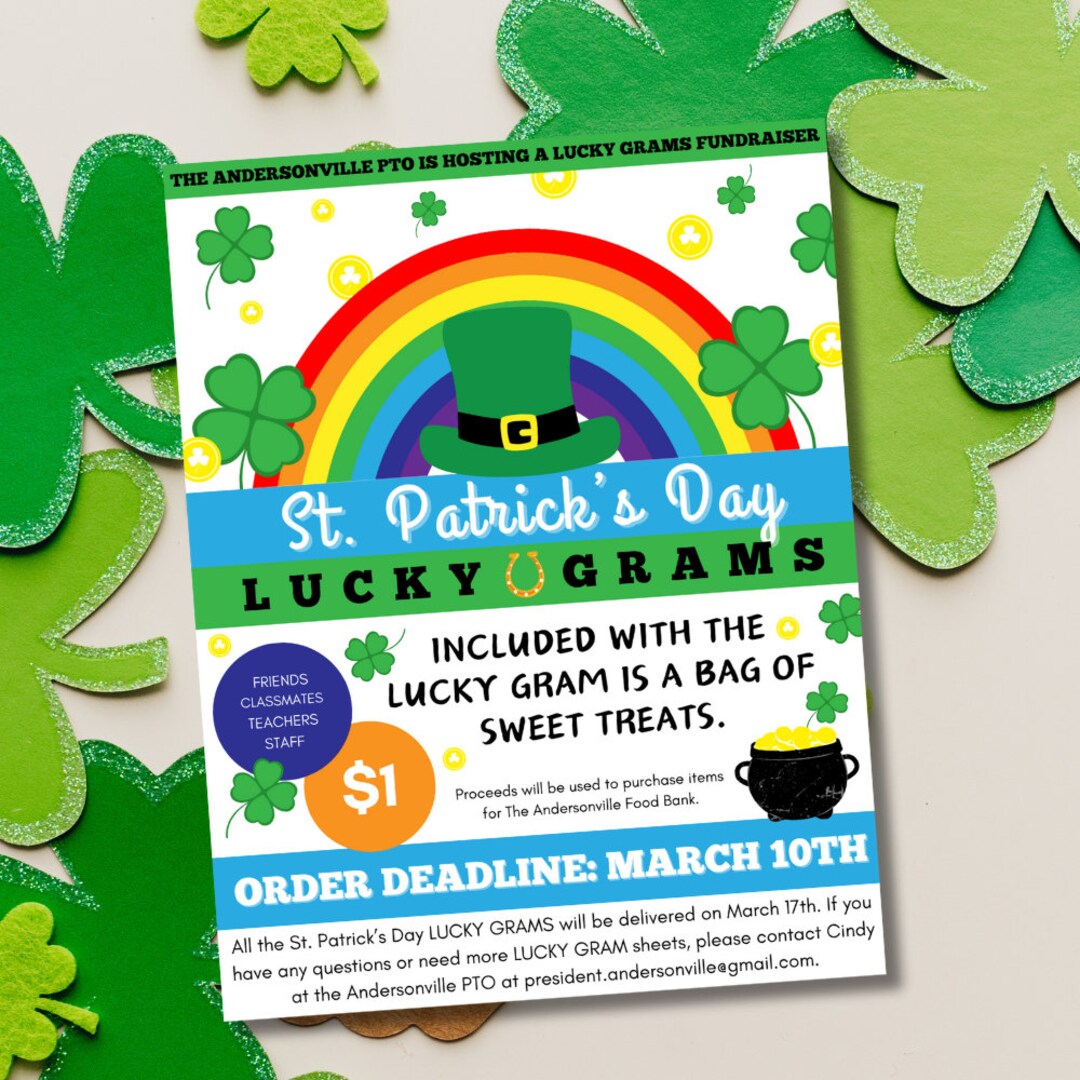 St. Patrick's Day Candy Gram Fundraiser Flyer Template Lucky Grams for ...