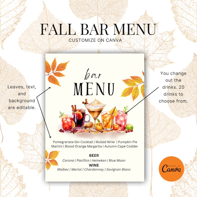 Editable Fall Signature Drinks Sign Autumn Signature - Etsy