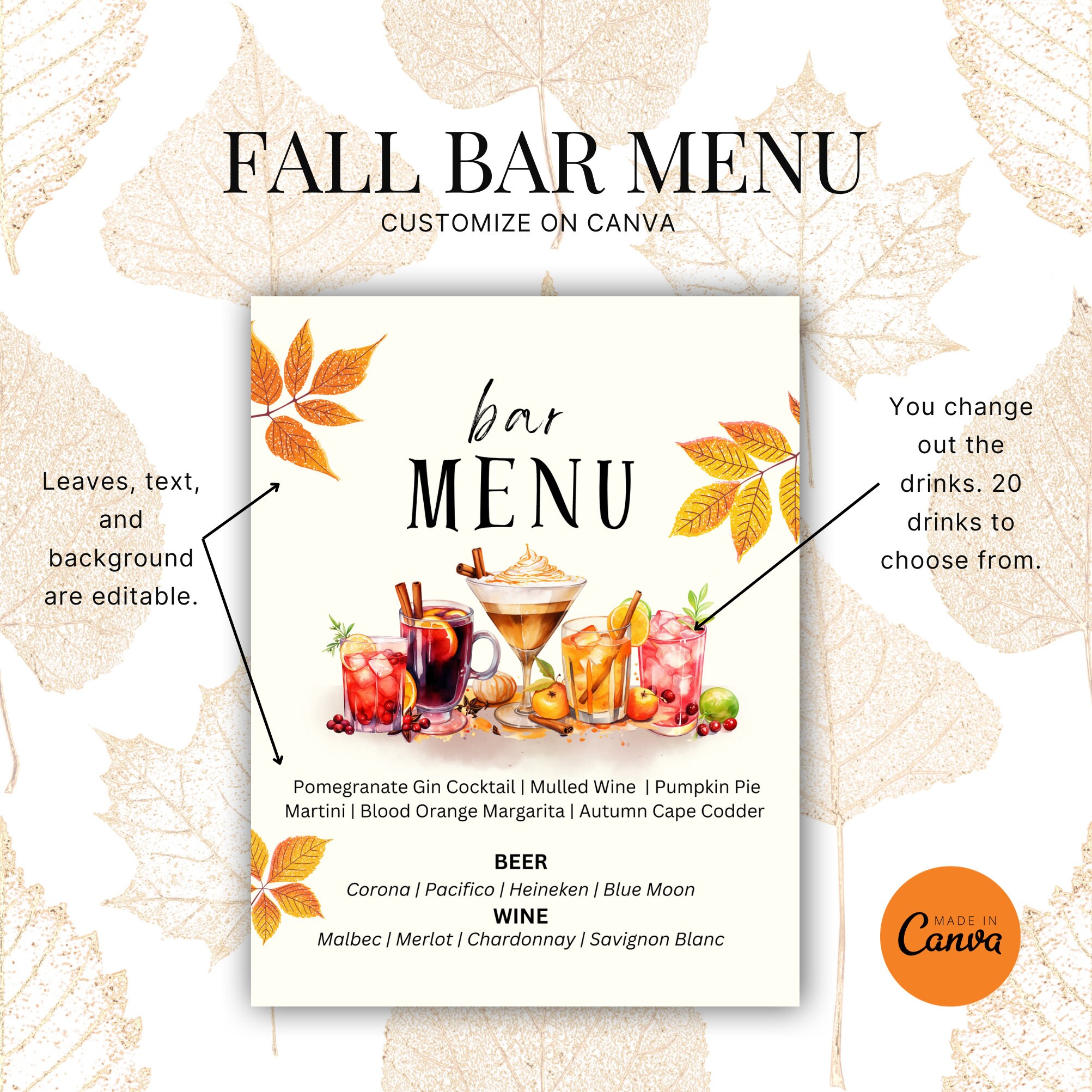 Editable Fall Signature Drinks Sign Autumn Signature - Etsy