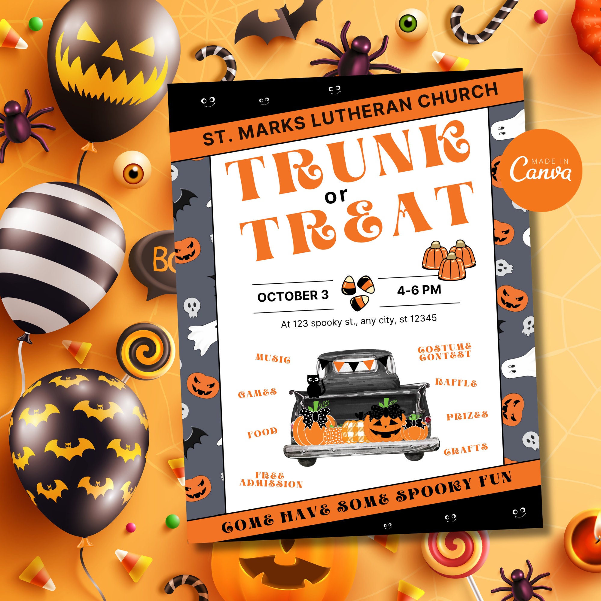 Printable Halloween Trunk or Treat Invitation, Template Halloween Party ...