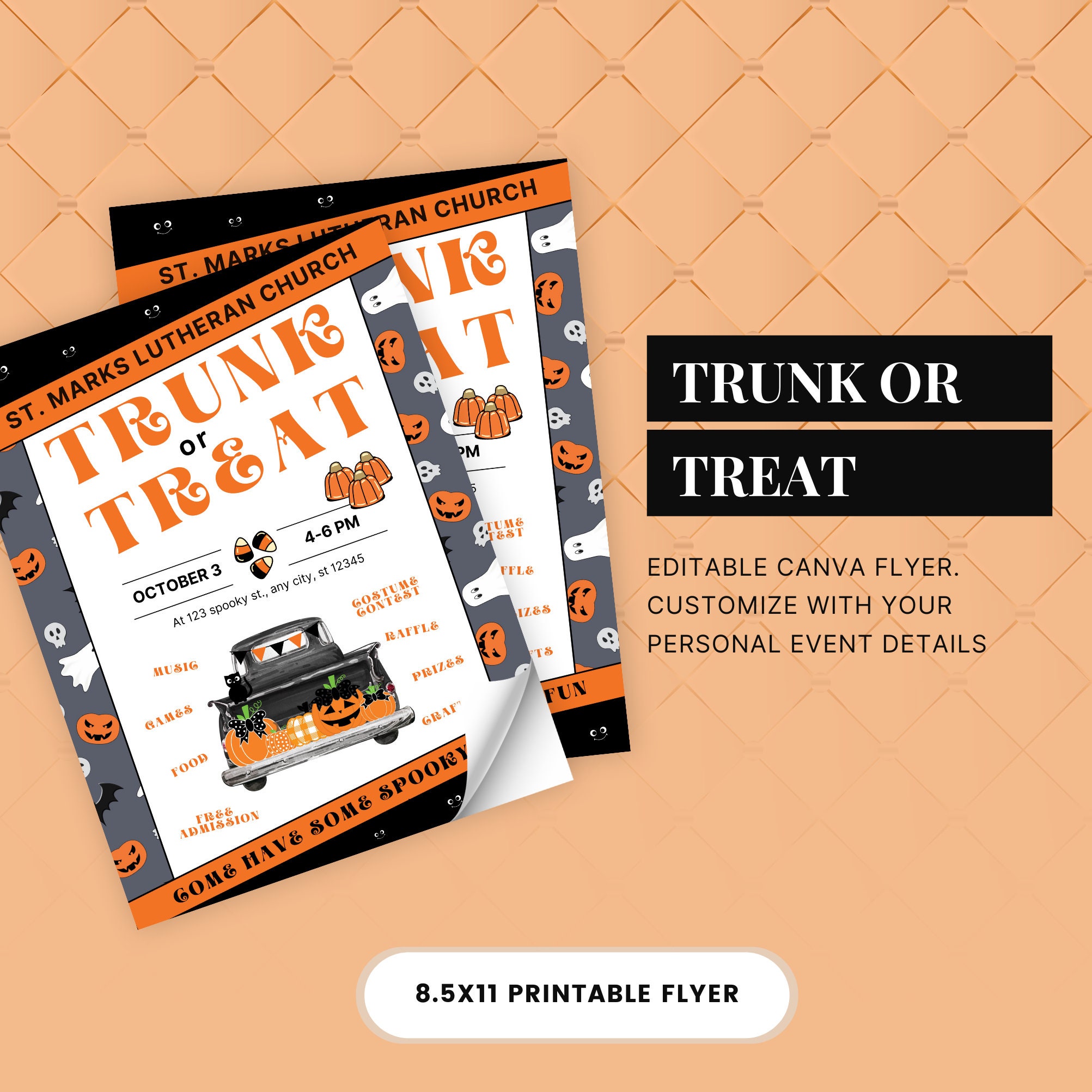 Printable Halloween Trunk or Treat Invitation, Template Halloween Party ...