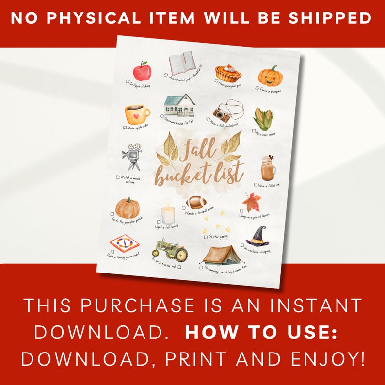 Fall Family Bucket List Printable Fall Checklist - Etsy