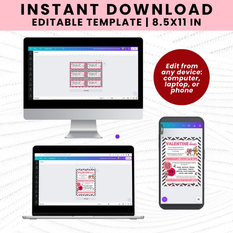 Valentine's Day Dance Flyer Editable Template, Valentines School Dance ...