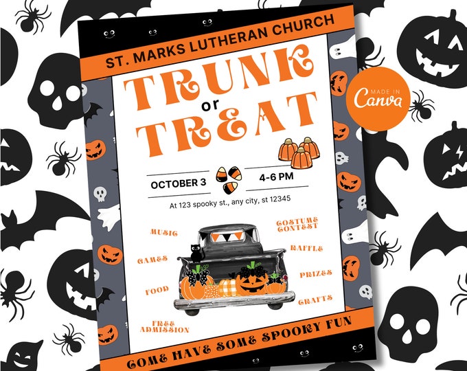 Template Halloween Party Invite, Halloween Trunk or Treat Invitation ...