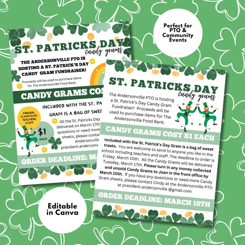 St. Patrick's Day Lucky Gram Flyer Editable Template, Saint Patrick's ...