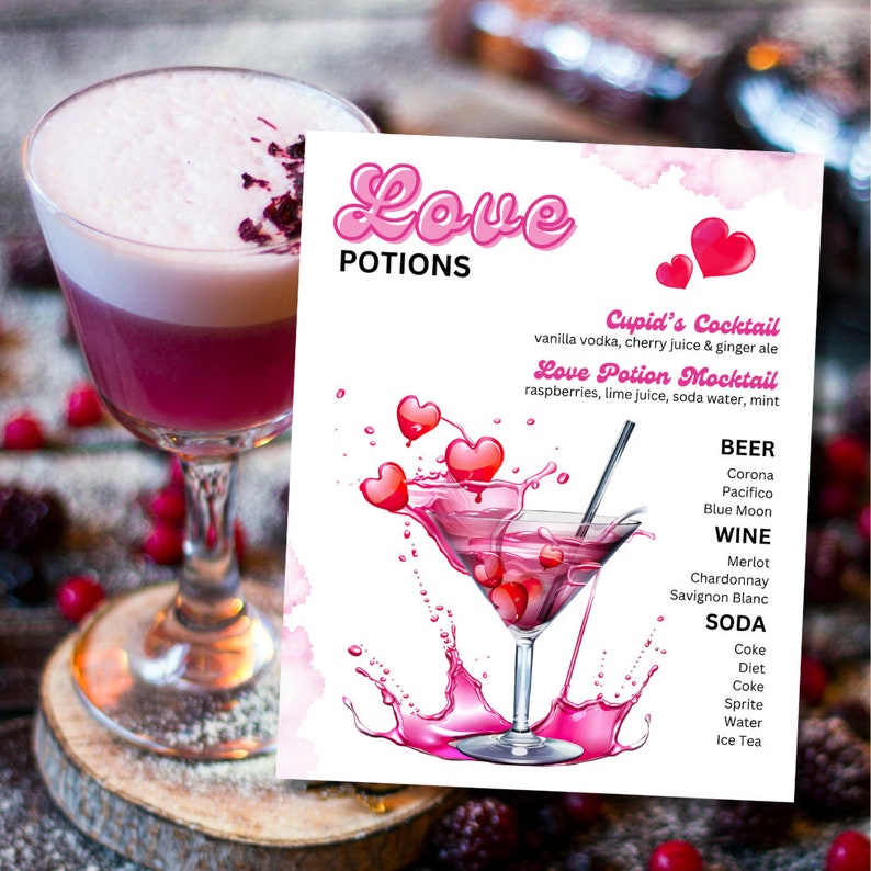 Valentines Drink Sign Template, Valentine's Day Drink Menu, Valentine ...