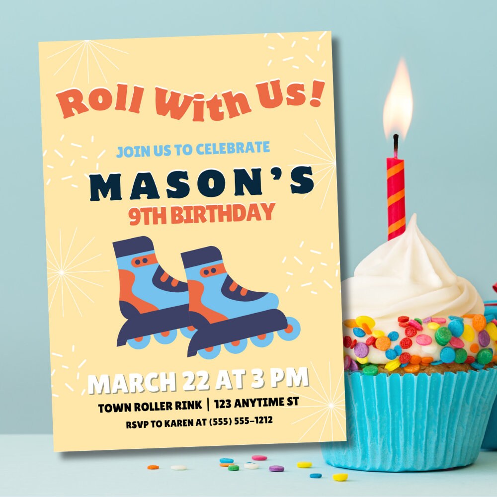 Roller Skating Birthday Party Editable Invitation Template, Roller ...