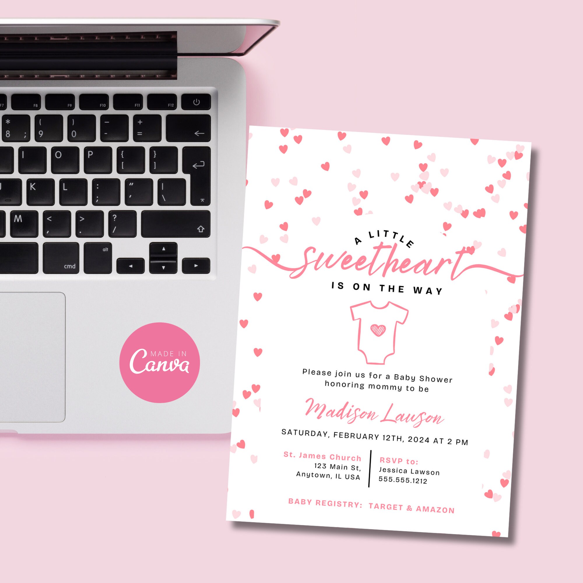 Girl Baby Shower, February Baby Shower, Hearts Baby Shower, Invitation ...