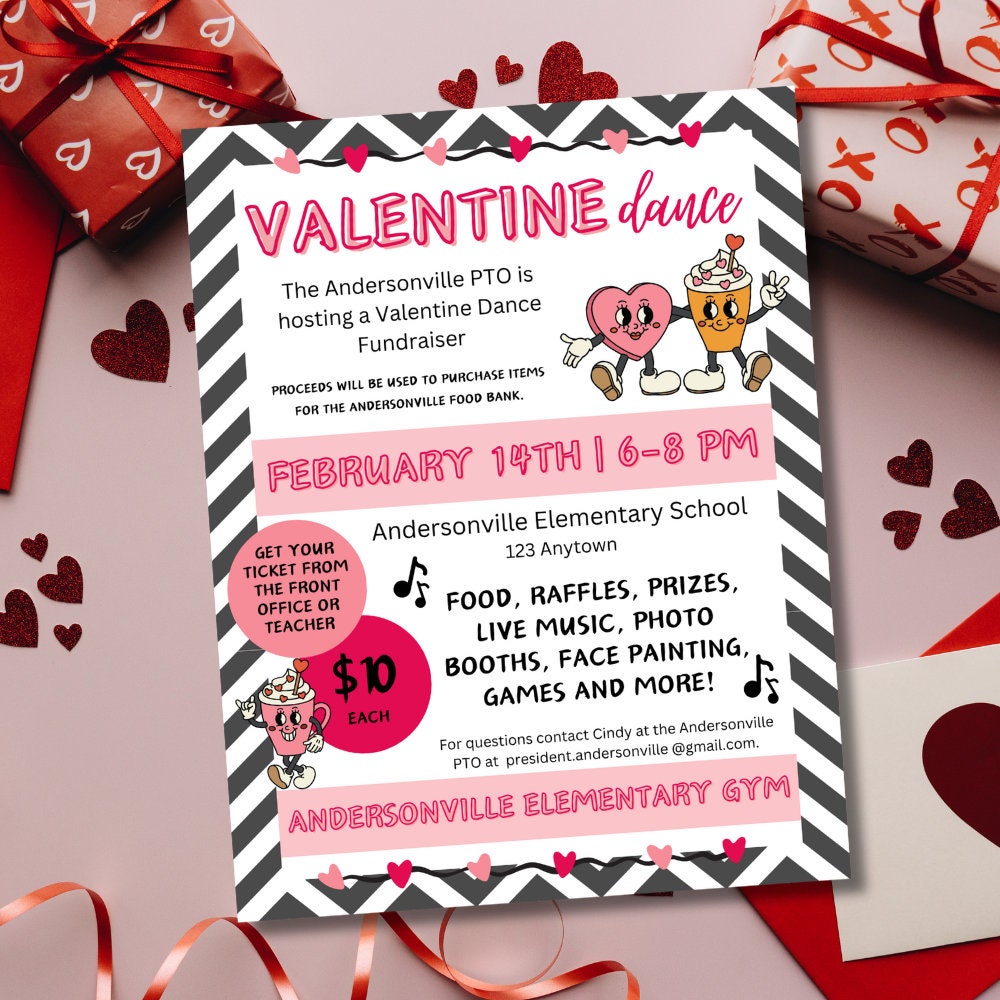 Valentine's Day Dance Flyer Editable Template, Valentines School Dance ...