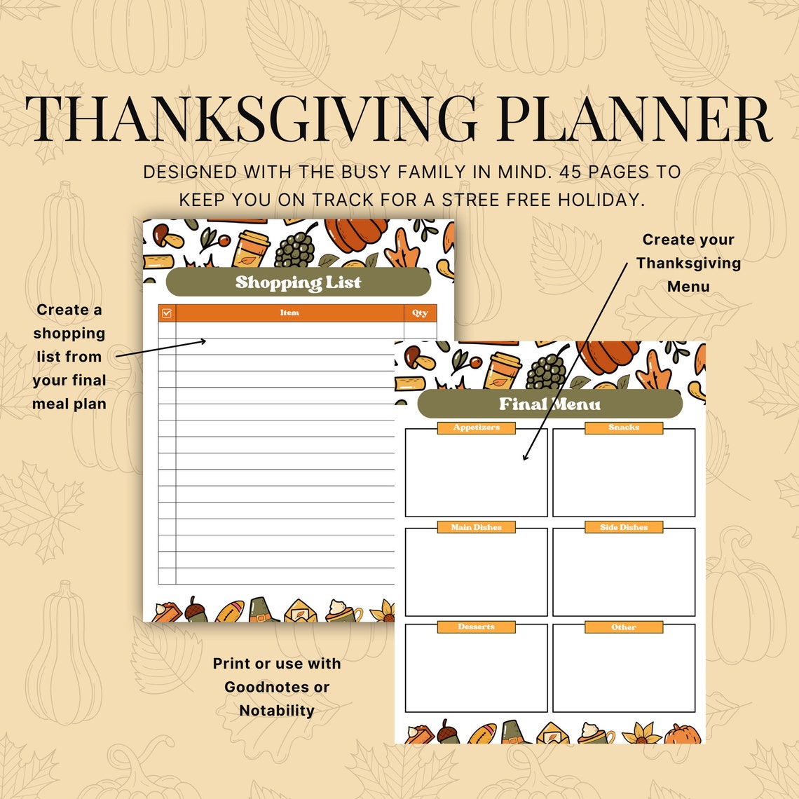 Thanksgiving Printable Planner Printable Holiday Fall - Etsy
