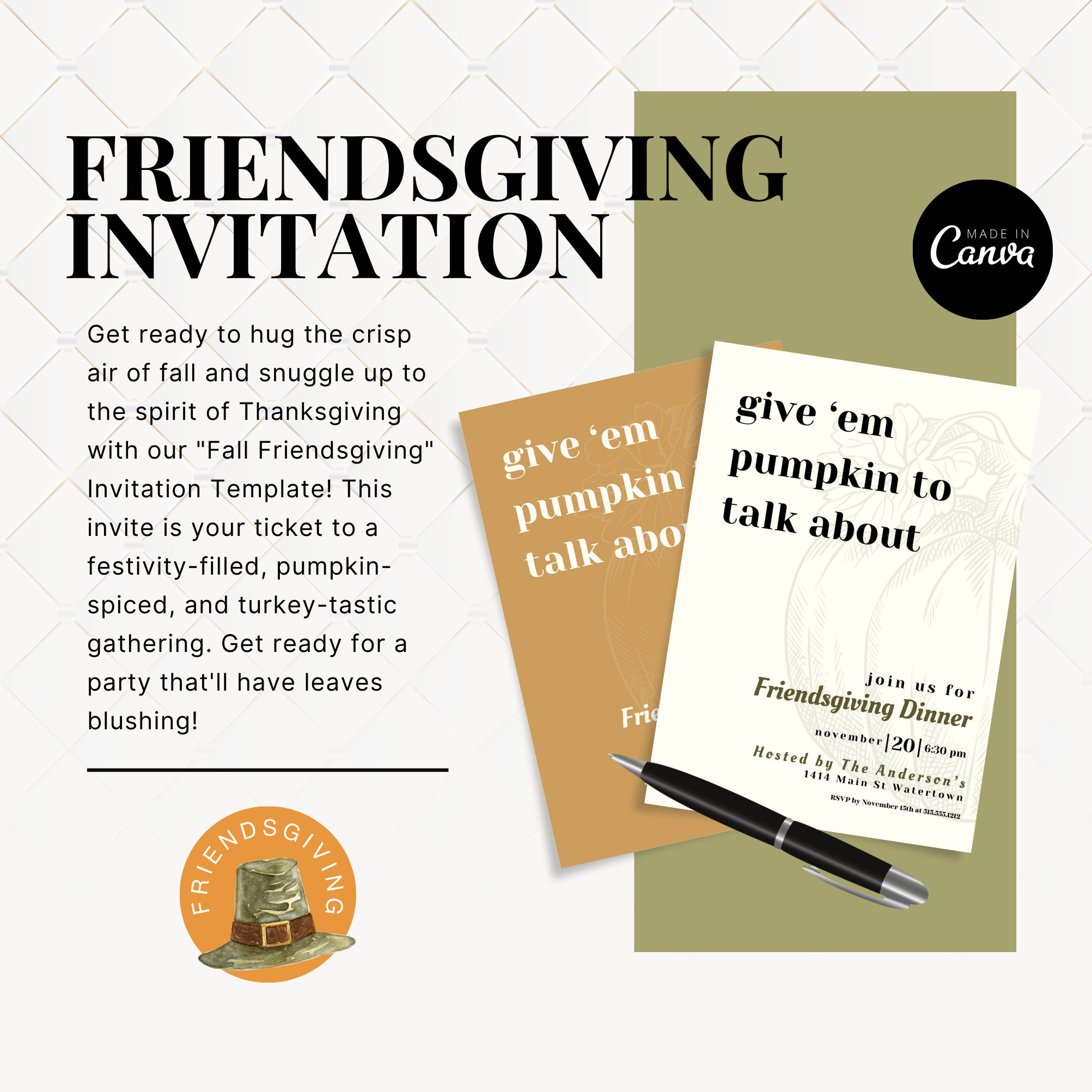 Editable Friendsgiving Invitation Template Thanksgiving - Etsy