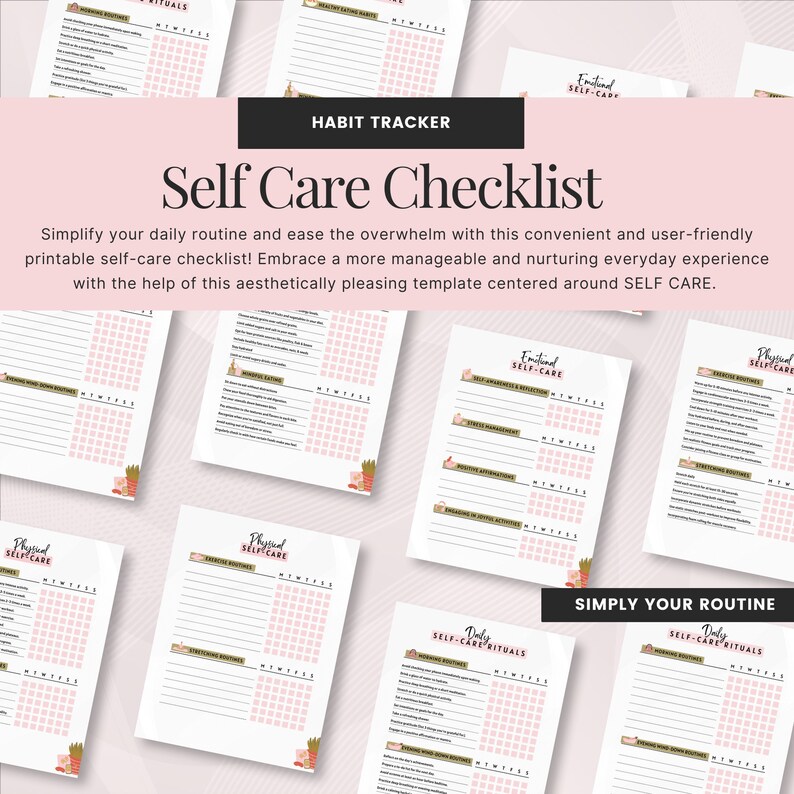 Printable Self Care Checklist, Self Care Trackers, Self Care Kit, Self ...
