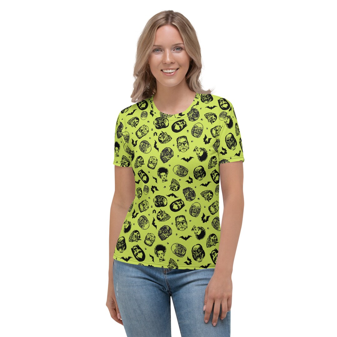 Horror Halloween Goth Spooky Lime Vintage Movie Monsters Women's T ...