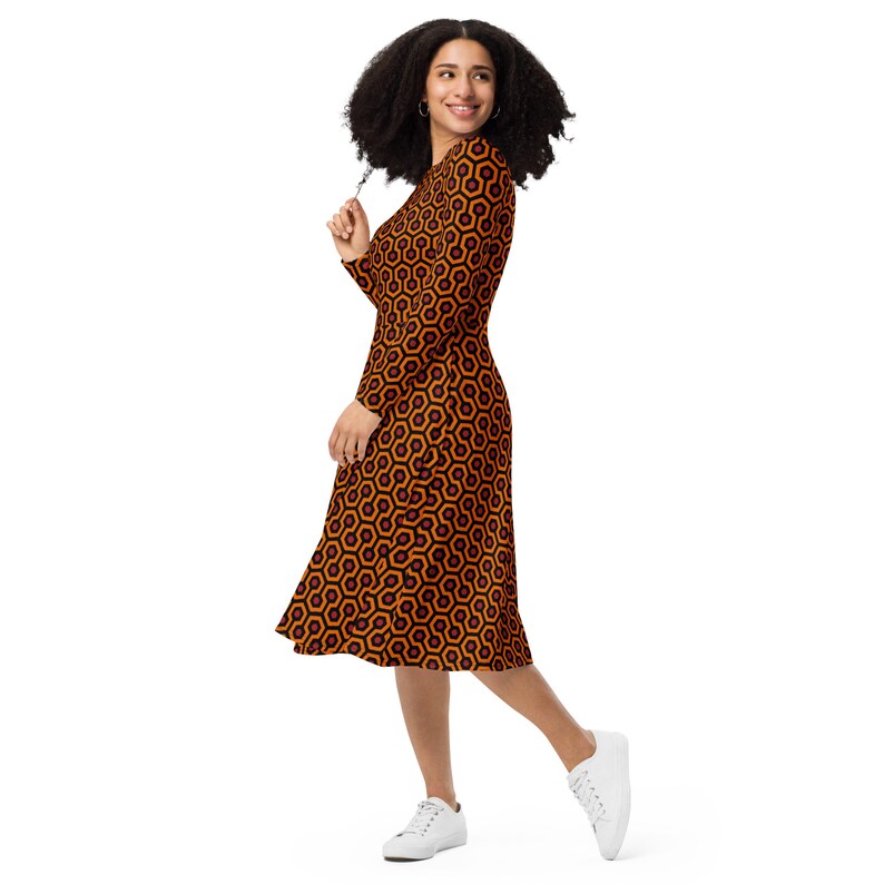 Overlook Hotel Hexagon Horror Print Long Sleeve Stretch Midi Dress ...