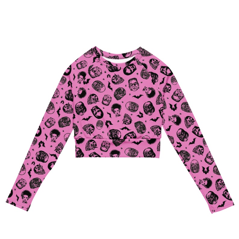 Horror Monsterbilly Goth Long Sleeve Fitted Crop Top in Fuchsia Vintage ...