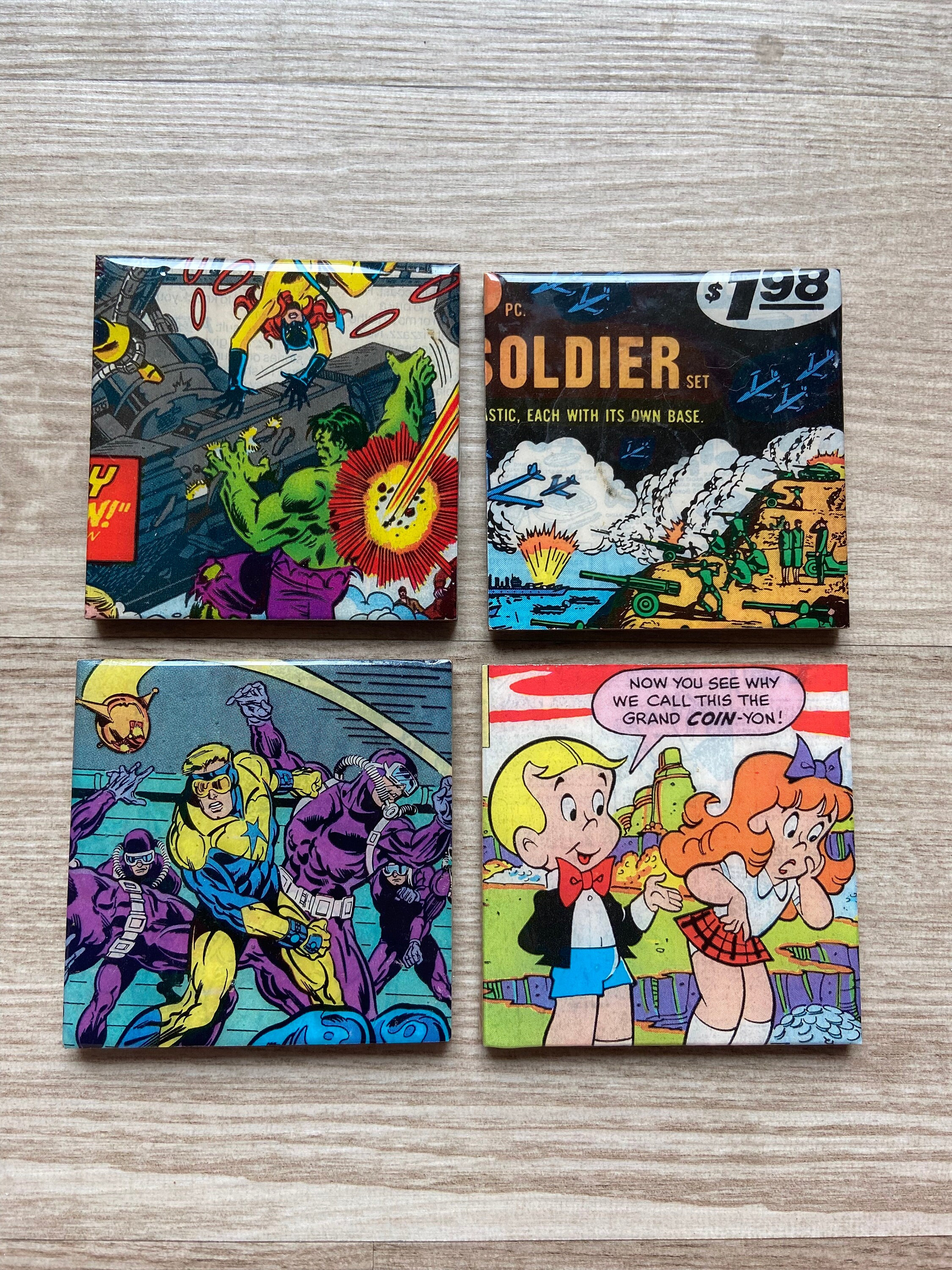 Superhero Comic Book Coasters Vintage Wooden Comic Book Art ...